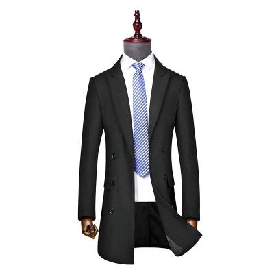 China Men's Double-Breasted Woolen Coat Business Casual Canvas Fabric 50cm Length for sale