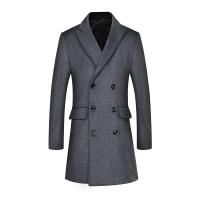 China Men's Double-Breasted Woolen Coat Business Casual Canvas Fabric 50cm Length for sale
