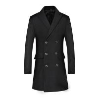 China Men's Double-Breasted Woolen Coat Business Casual Canvas Fabric 50cm Length for sale