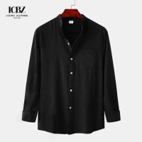 China Men's Orange Cotton Linen Shirt Breathable Material for Warm Weather Sizes XXL to 10XL for sale