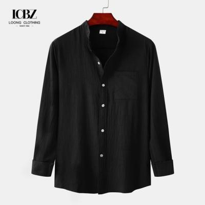China Men's Orange Cotton Linen Shirt Breathable Material for Warm Weather Sizes XXL to 10XL for sale