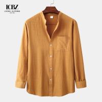 China Men's Orange Cotton Linen Shirt Breathable Material for Warm Weather Sizes XXL to 10XL for sale