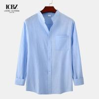 China Men's Orange Cotton Linen Shirt Breathable Material for Warm Weather Sizes XXL to 10XL for sale