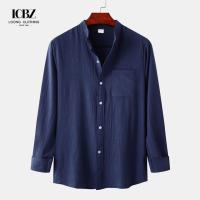 China Men's Orange Cotton Linen Shirt Breathable Material for Warm Weather Sizes XXL to 10XL for sale