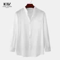 China Men's Orange Cotton Linen Shirt Breathable Material for Warm Weather Sizes XXL to 10XL for sale