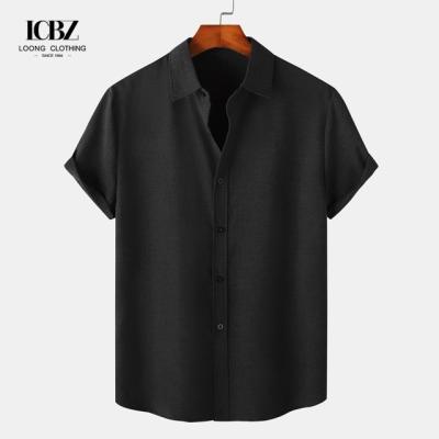 China Men's Stand Collar Cotton Linen Short Sleeve Shirt XXL to 10XL Custom Logo for sale