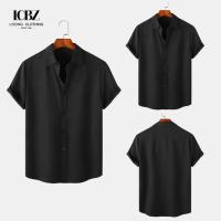 China Men's Stand Collar Cotton Linen Short Sleeve Shirt XXL to 10XL Custom Logo for sale