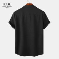 China Men's Stand Collar Cotton Linen Short Sleeve Shirt XXL to 10XL Custom Logo for sale