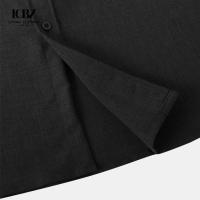 China Men's Stand Collar Cotton Linen Short Sleeve Shirt XXL to 10XL Custom Logo for sale