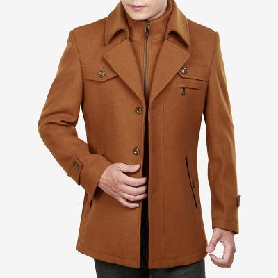 China Men's Thicken Wool Coat 100% Polyester Filling Long Jacket Custom Size Black Gray Beige for sale