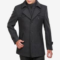China Men's Thicken Wool Coat 100% Polyester Filling Long Jacket Custom Size Black Gray Beige for sale