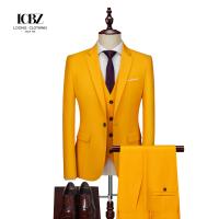 China Men's 3-Piece Woolen Suit Set Flat Front Jacket Pants Vest Formal Wear 2024 for sale