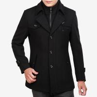 China Men's Thicken Wool Coat 100% Polyester Filling Long Jacket Custom Size Black Gray Beige for sale