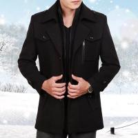 China Men's Thicken Wool Coat 100% Polyester Filling Long Jacket Custom Size Black Gray Beige for sale