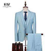 China Men's 3-Piece Woolen Suit Set Flat Front Jacket Pants Vest Formal Wear 2024 for sale