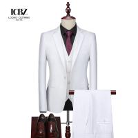 China Men's 3-Piece Woolen Suit Set Flat Front Jacket Pants Vest Formal Wear 2024 for sale