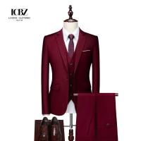 China Men's 3-Piece Woolen Suit Set Flat Front Jacket Pants Vest Formal Wear 2024 for sale