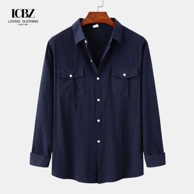 China Men's Linen Cotton Stand Collar Short Sleeve T-Shirt Solid Color Custom Size 3XL-10XL for sale