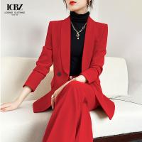 China Women's V-Neck Business Formal Pants Suit Set Polyester Cotton Sizes S-10XL Custom for sale