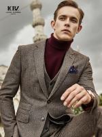 China V-Neck Collar Men's Blazer Spring Autumn Business Suit Jacket Custom Fit 100% Polyester for sale