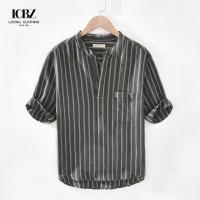 China Solid Pattern Type Men's Dress Shirt Custom Logo Long Sleeve Breathable Cotton Linen for sale