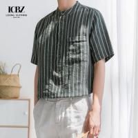China Solid Pattern Type Men's Dress Shirt Custom Logo Long Sleeve Breathable Cotton Linen for sale
