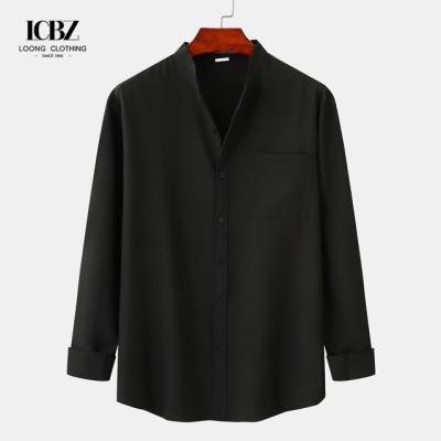 China Men's Casual White Black Regular-Fit Linen Cotton Long Sleeve Shirts with Custom Logo Size up to 10XL for sale