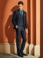 China Custom Polyester Cotton Men's Business Suit 3 Piece Set Single Breasted Handmade Lapel for sale