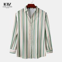 China Custom Logo Vertical Striped Casual Dress Shirts for Men Viscose Polyester Spandex Size up to 10XL for sale