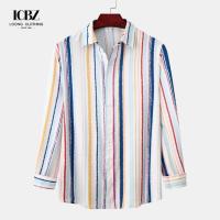 China Custom Logo Vertical Striped Casual Dress Shirts for Men Viscose Polyester Spandex Size up to 10XL for sale