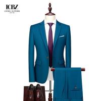 China Men's Powder Blue Formal Suit 2 Piece Polyester Viscose Office Wear Sizes S to 10XL for sale