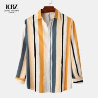 China Custom Logo Vertical Striped Casual Dress Shirts for Men Viscose Polyester Spandex Size up to 10XL for sale