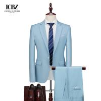 China Men's Powder Blue Formal Suit 2 Piece Polyester Viscose Office Wear Sizes S to 10XL for sale