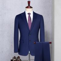 China Anti-Static Slim Fit Men's Wedding Suit Blue Polyester Cotton Custom Business Blazer for sale