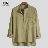 China OEM Custom Long Sleeve Men's Linen Shirts 5000 LCBZ Multi Color Options Size up to 10XL for sale
