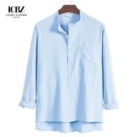 China OEM Custom Long Sleeve Men's Linen Shirts 5000 LCBZ Multi Color Options Size up to 10XL for sale