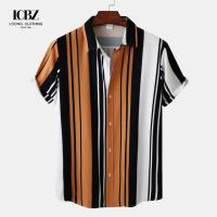 China Men's Beach Stripe Slim Fit Shirt for Printing Summer Casual 50pcs MOQ Custom Sizes XXL to 10XL for sale