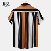 China Men's Beach Stripe Slim Fit Shirt for Printing Summer Casual 50pcs MOQ Custom Sizes XXL to 10XL for sale