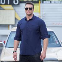 China Men's Long Sleeve Dress Shirt Polyester Viscose Black Sizes S to 4XL Custom Logo for sale