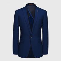 China V-Neck Plus Size 3 Piece Wool Polyester Formal Business Suit for Men Wedding Party Dark Blue M to 2XL for sale