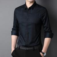 China Custom Formal Men's Dress Shirt Polyester Cotton Long Sleeve Slim Fit Sizes S to XXL for sale