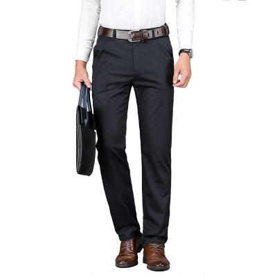 China Men's Formal Business Trousers Cotton Polyester Plain Dyed Black Dark Gray M to 8XL for sale