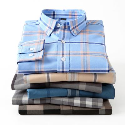 China Button Down Collar 100% Cotton Oxford Men's Long Sleeve Plaid Shirt Autumn Size M to XXXL for sale