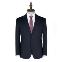 China Men's Dark Blue Business Suit Polyester Cotton Single Breasted Jacket Trousers 2 Piece Set for sale