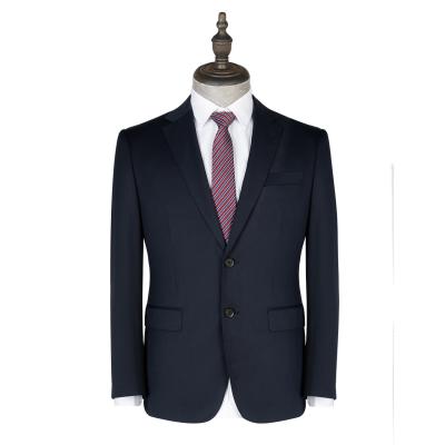 China Men's Dark Blue Business Suit Polyester Cotton Single Breasted Jacket Trousers 2 Piece Set for sale