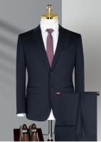 China Men's Dark Blue Business Suit Polyester Cotton Single Breasted Jacket Trousers 2 Piece Set for sale