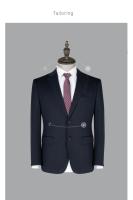 China Men's Dark Blue Business Suit Polyester Cotton Single Breasted Jacket Trousers 2 Piece Set for sale