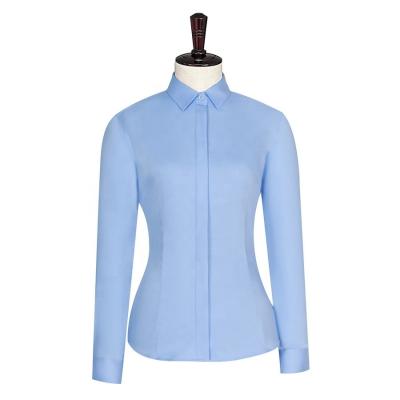 China Slim Fit Bamboo Fiber Formal Shirt for Women with Stand Collar Size 8-16 for sale