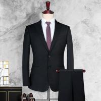 China Men's Standard Size Black Wool Business Two Piece Suit for Wedding Groomsman for sale
