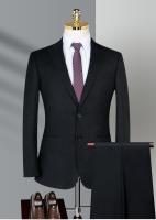 China Men's Standard Size Black Wool Business Two Piece Suit for Wedding Groomsman for sale